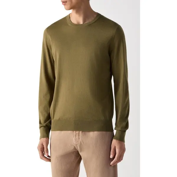 Zegna Cashseta Cashmere & Silk Sweater - Olive Green Melange
