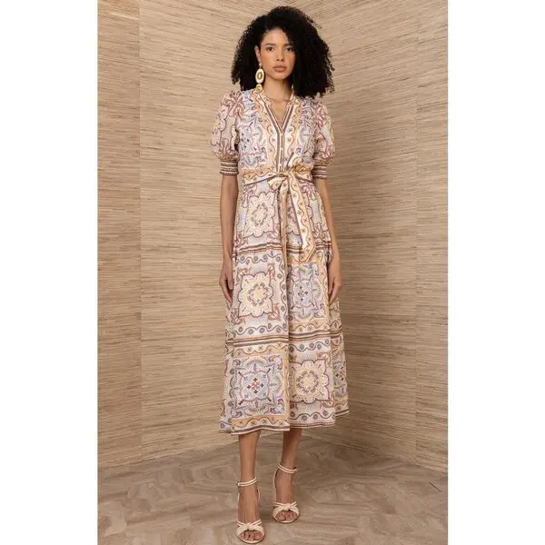 Hale Bob Bess Linen Midi Dress - Ivory