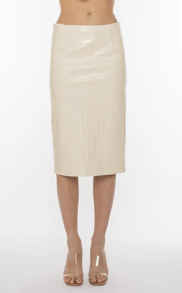 DES_PHEMMES Croc-embossed Knee-length Skirt - White