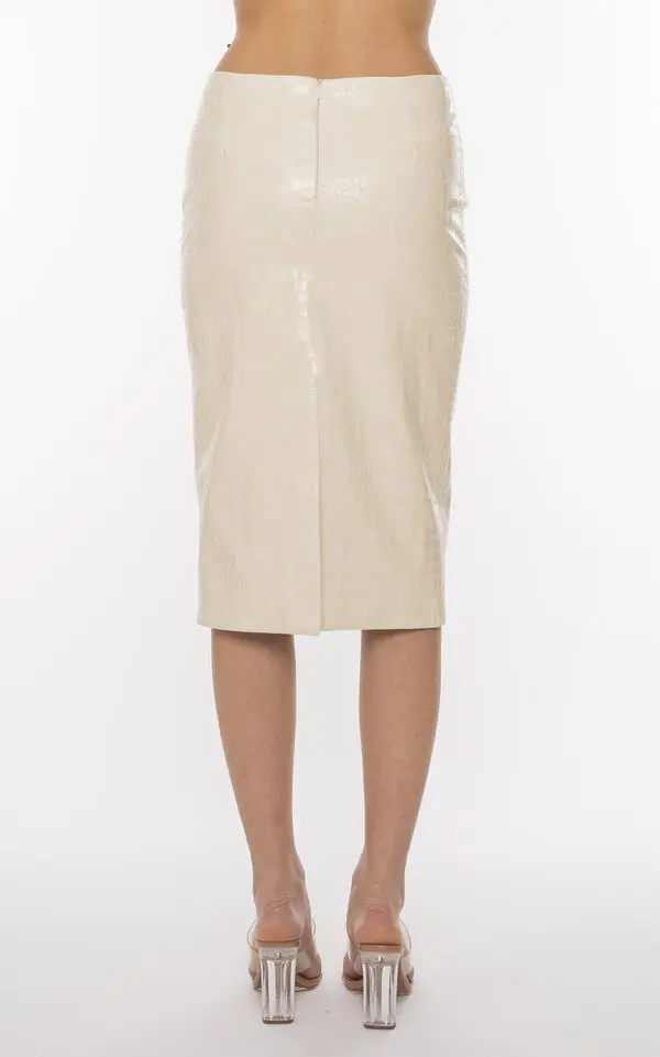 DES_PHEMMES Croc-embossed Knee-length Skirt - White