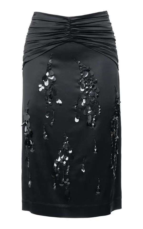 DES_PHEMMES Embellished Ruched Midi Skirt - Black