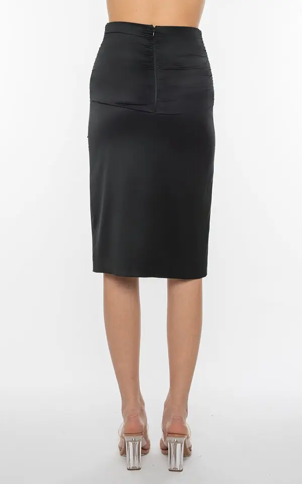 DES_PHEMMES Embellished Ruched Midi Skirt - Black