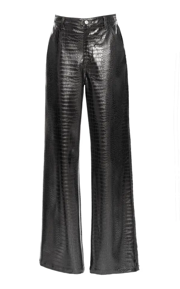 DES_PHEMMES Croc-embossed Wide-leg Trousers - Black