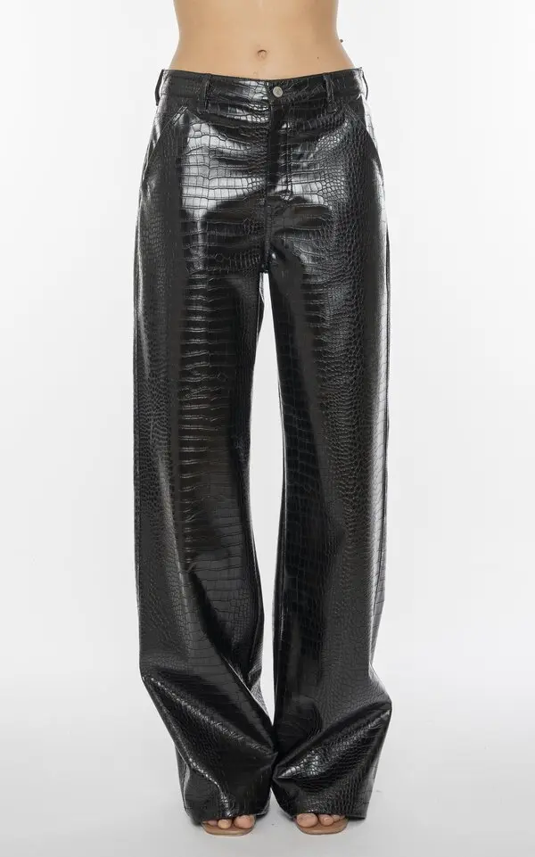 DES_PHEMMES Croc-embossed Wide-leg Trousers - Black
