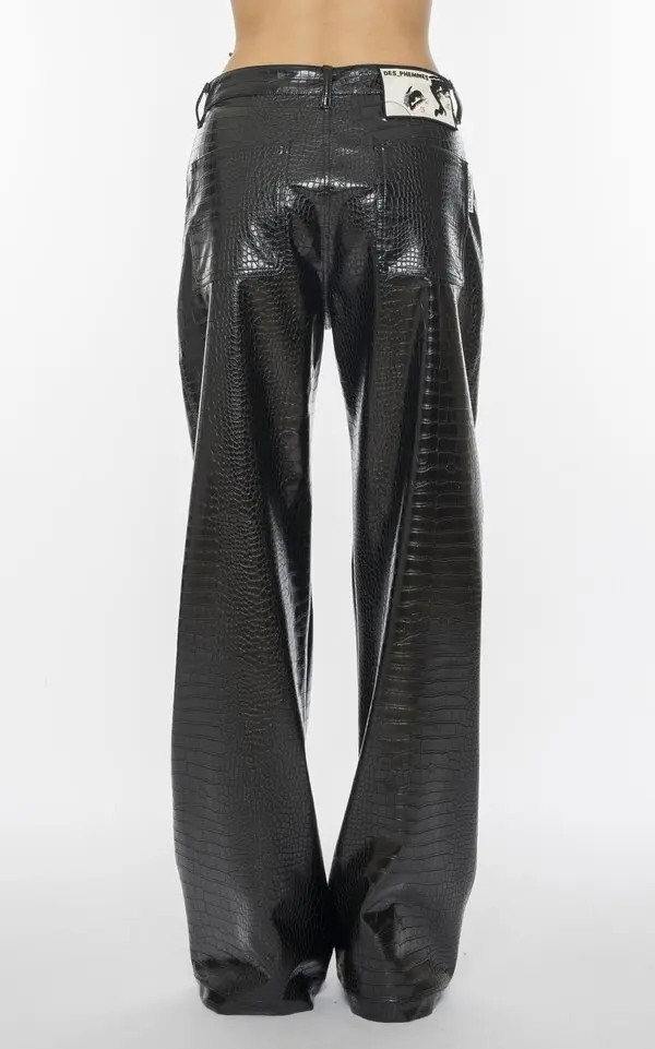 DES_PHEMMES Croc-embossed Wide-leg Trousers - Black