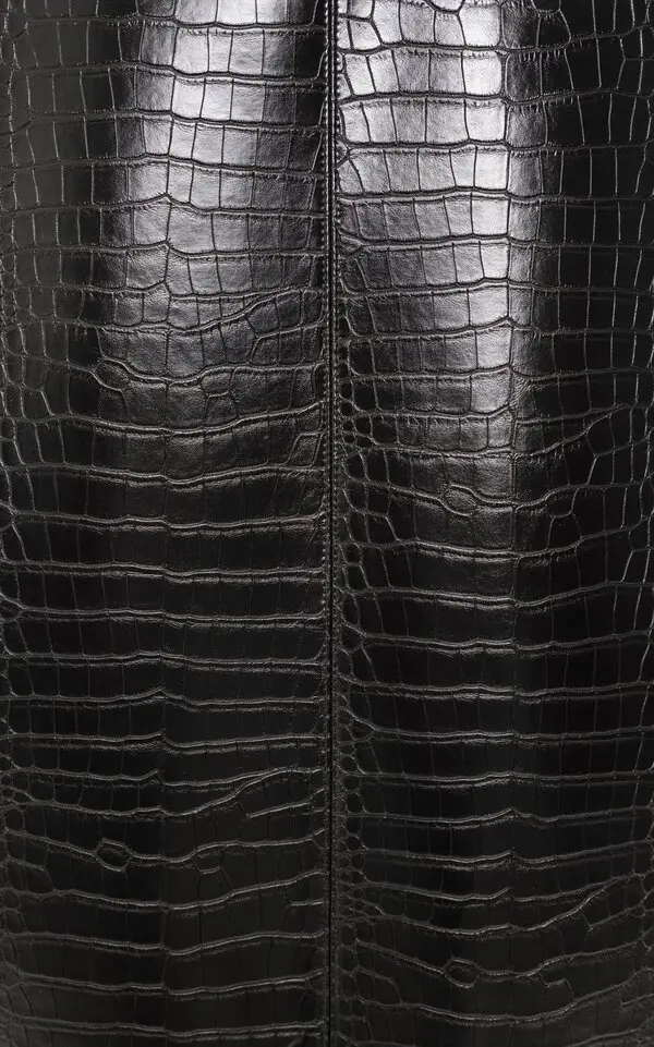 DES_PHEMMES Croc-embossed Wide-leg Trousers - Black