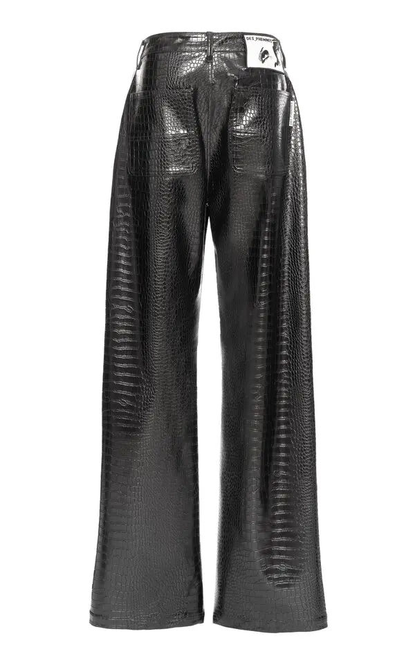 DES_PHEMMES Croc-embossed Wide-leg Trousers - Black