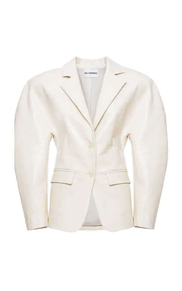 DES_PHEMMES Croc-embossed Blazer - White