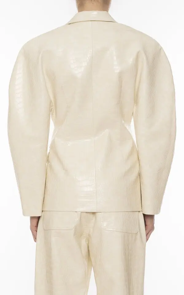 DES_PHEMMES Croc-embossed Blazer - White