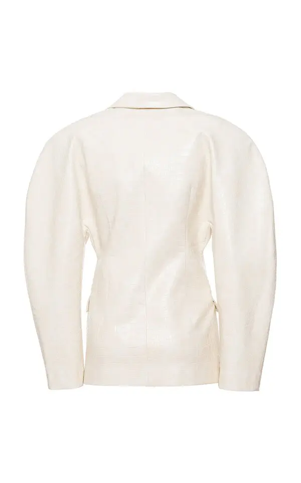 DES_PHEMMES Croc-embossed Blazer - White