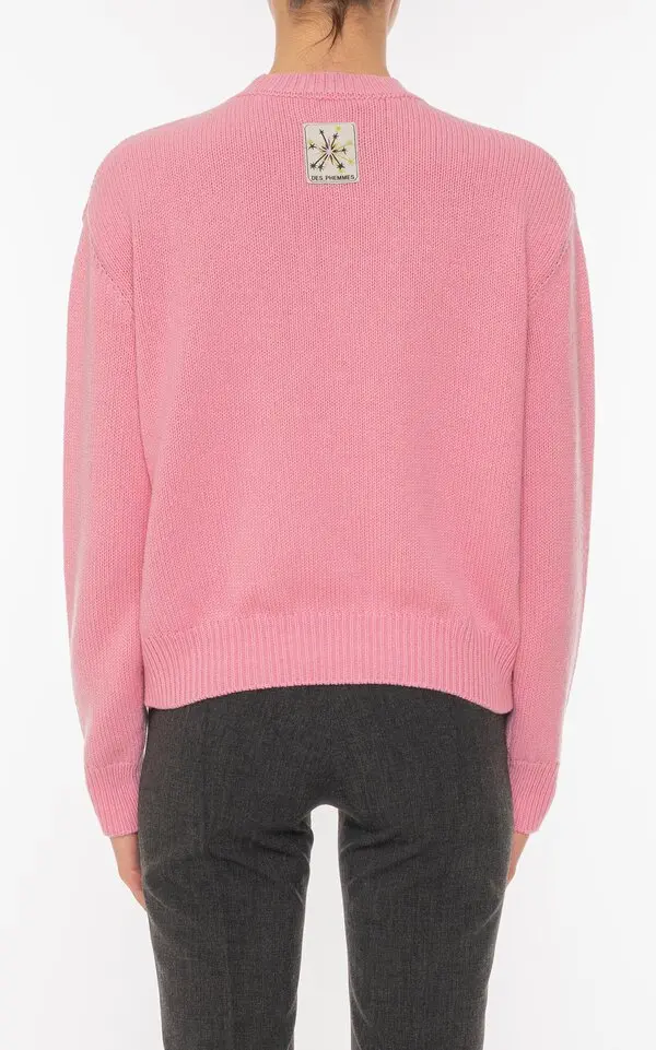 DES_PHEMMES Embroidered Wool-blend Sweater - Pink
