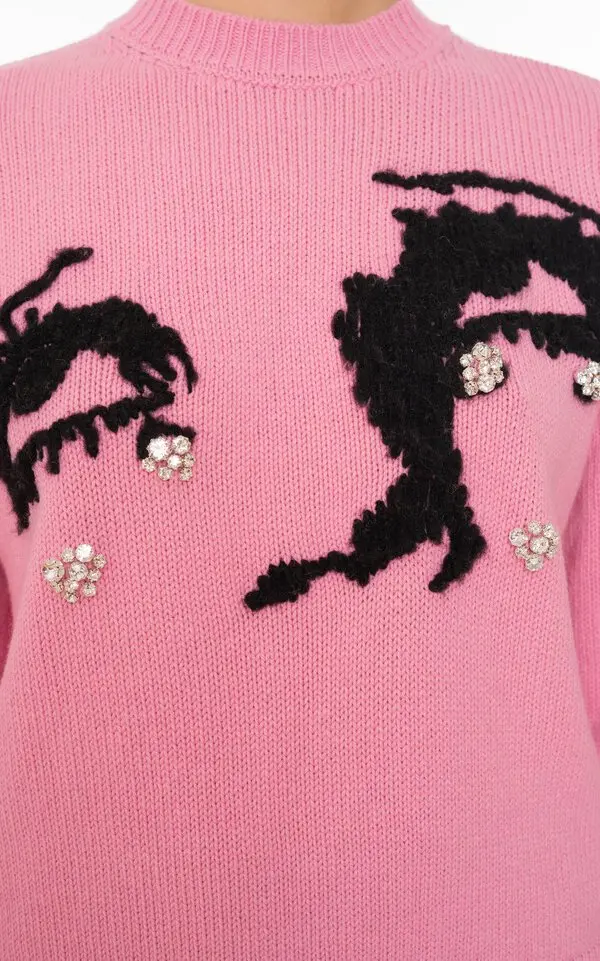 DES_PHEMMES Embroidered Wool-blend Sweater - Pink