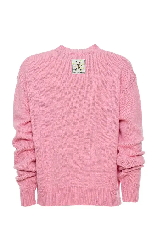 DES_PHEMMES Embroidered Wool-blend Sweater - Pink