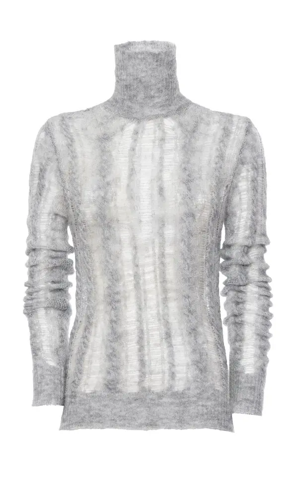 DES_PHEMMES Open-knit Mohair Turtleneck - Light Grey