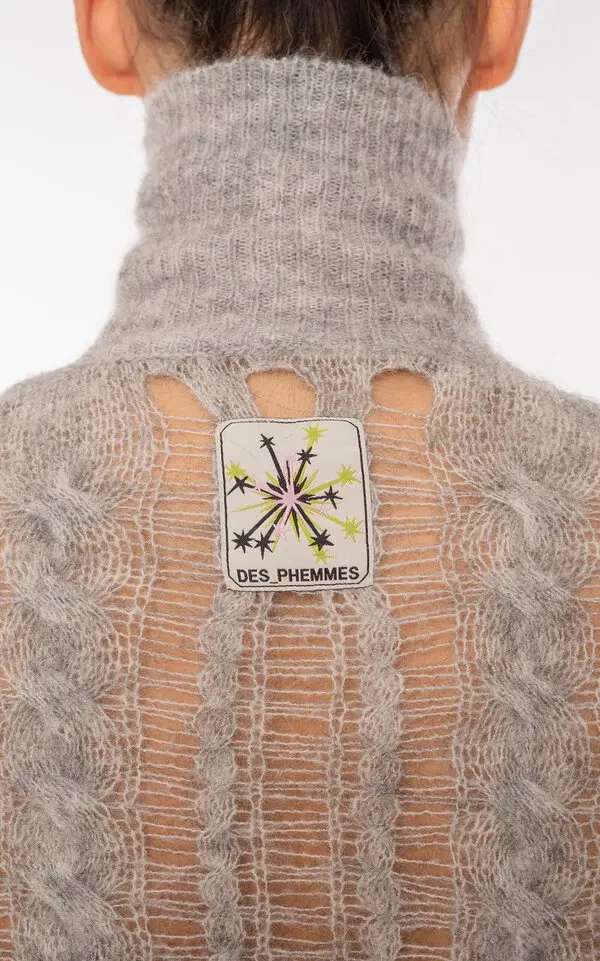 DES_PHEMMES Open-knit Mohair Turtleneck - Light Grey