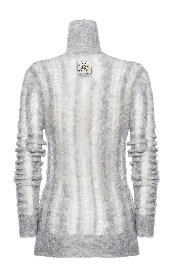 DES_PHEMMES Open-knit Mohair Turtleneck - Light Grey