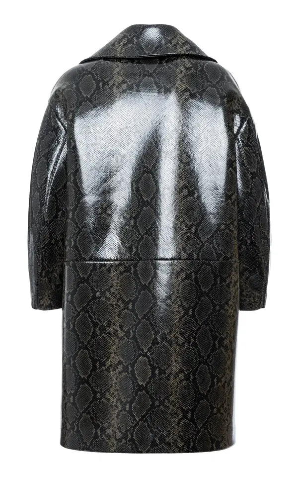 DES_PHEMMES Snake-embossed Overcoat - Dark Green