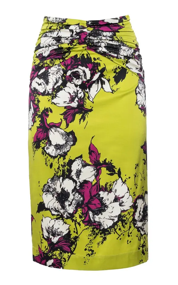 DES_PHEMMES Printed Stretch-satin Knee-length Skirt - Green