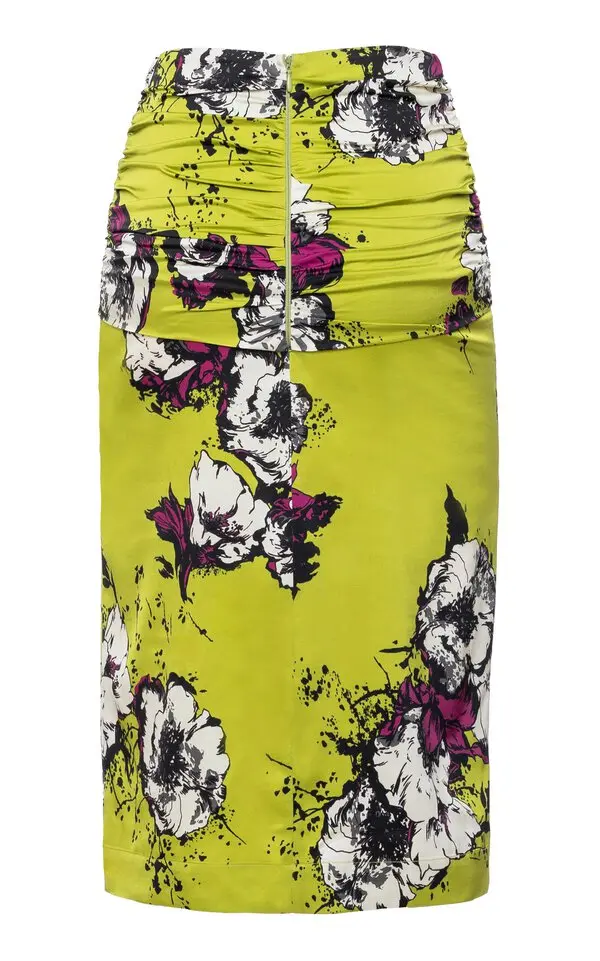 DES_PHEMMES Printed Stretch-satin Knee-length Skirt - Green