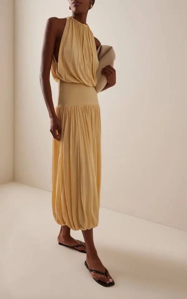 Toteme Gathered Knit Jersey Midi Dress - Yellow | Editorialist