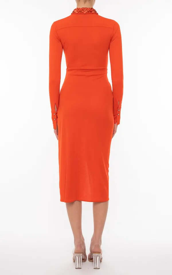 DES_PHEMMES Polo Wrap Midi Dress - Orange