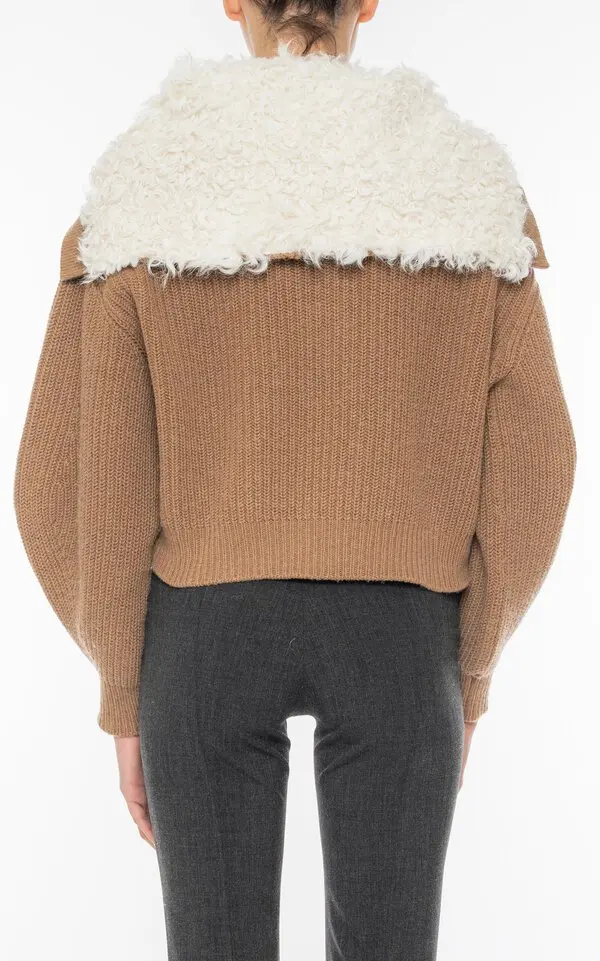 DES_PHEMMES Fur-trimmed Wool-blend Pullover - Tan