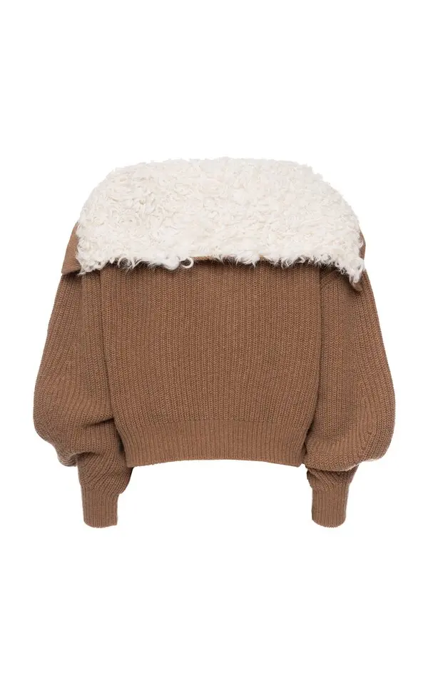 DES_PHEMMES Fur-trimmed Wool-blend Pullover - Tan