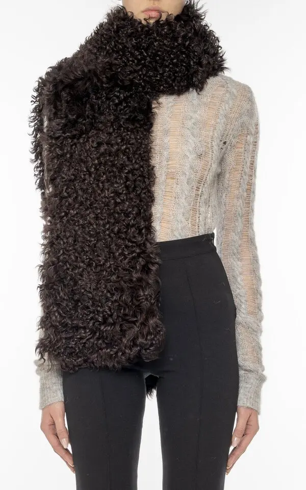 DES_PHEMMES Textured Mongolian Fur Scarf - Brown