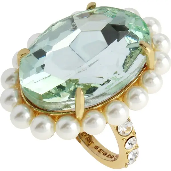 Kurt Geiger Oval Stone Faux Pearl Cocktail Ring - Light Green