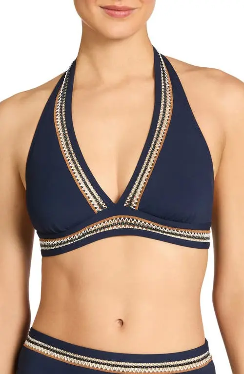 Robin Piccone Nova Halter Bikini Top - Navy