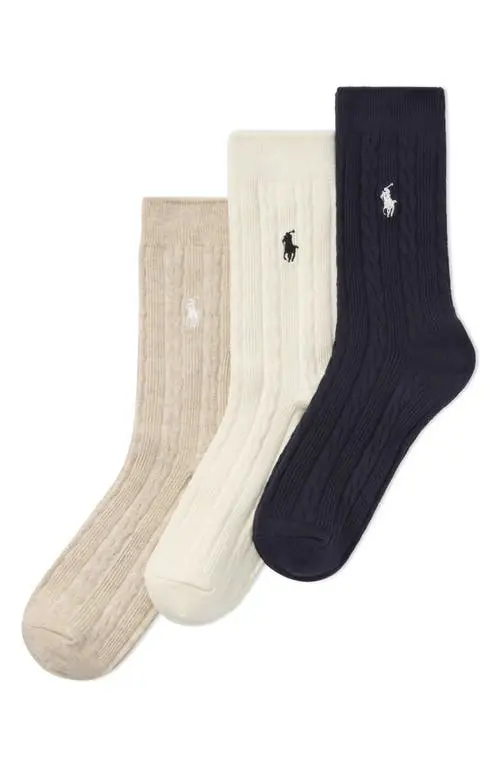Polo Ralph Lauren Classic Assorted 3-pack Cable Crew Socks - Beige/ivory/navy