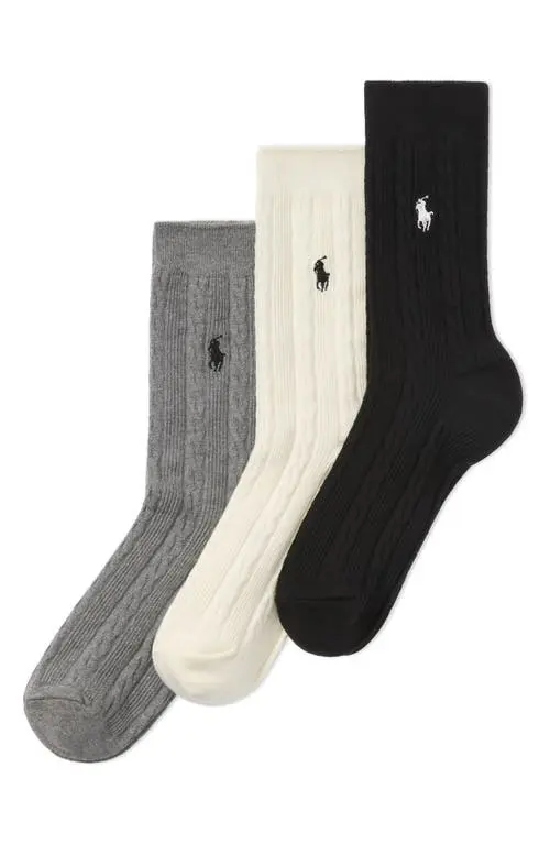 Polo Ralph Lauren Classic Assorted 3-pack Cable Crew Socks - Black/ivory/grey
