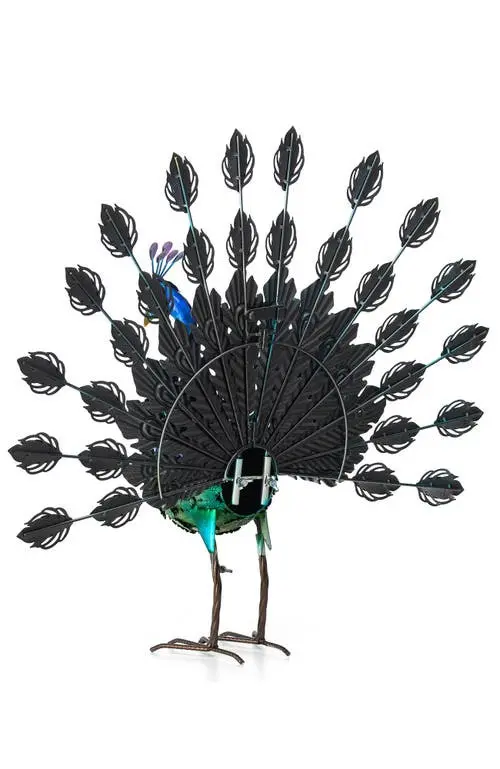 GLITZHOME 28.75"w Metal Peacock Tail Spread Garden Statue With Stakes