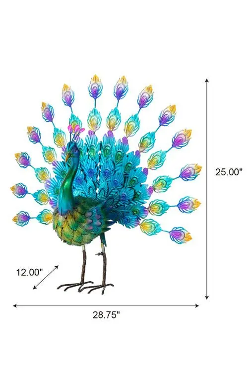 GLITZHOME 28.75"w Metal Peacock Tail Spread Garden Statue With Stakes