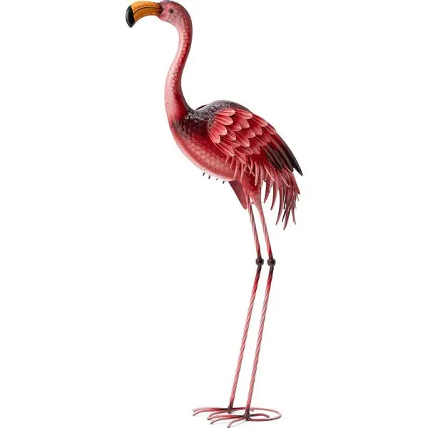 GLITZHOME Metal Standing Flamingo Garden Statue With Stakes - Pink