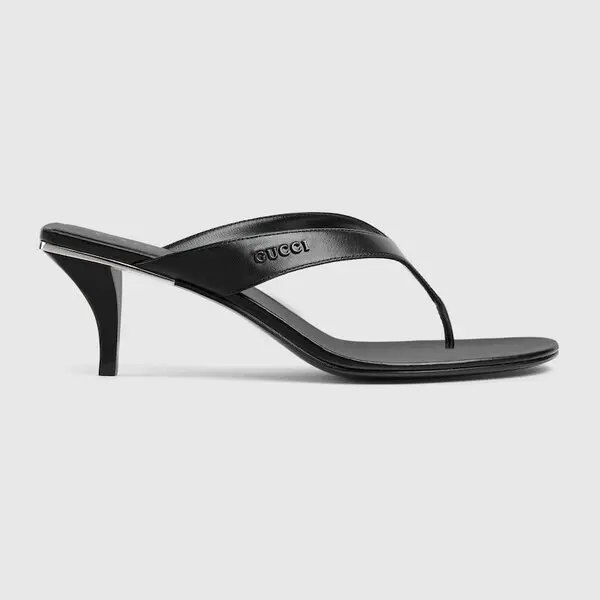 Gucci Vittoria Leather Thong Sandal - Black