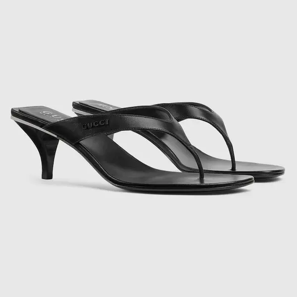 Gucci Vittoria Leather Thong Sandal - Black