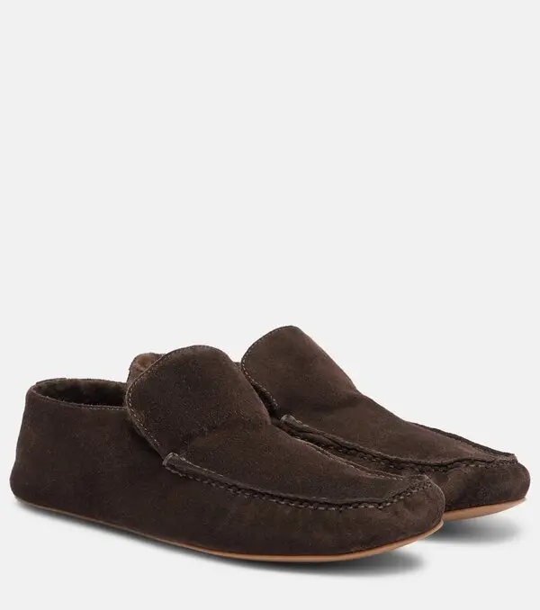 THE ROW Leo Shearling-lined Suede Loafers - Brown