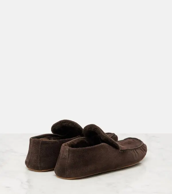 THE ROW Leo Shearling-lined Suede Loafers - Brown