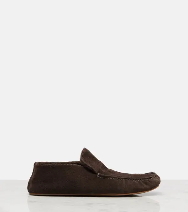 THE ROW Leo Shearling-lined Suede Loafers - Brown