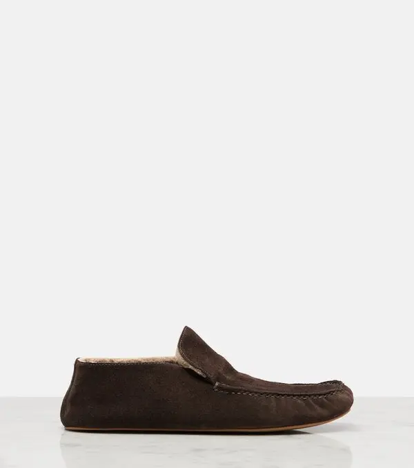 THE ROW Leo Shearling-lined Suede Loafers - Brown