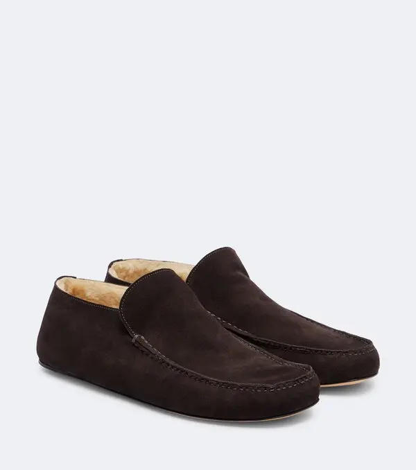THE ROW Leo Shearling-lined Suede Loafers - Brown