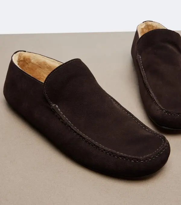 THE ROW Leo Shearling-lined Suede Loafers - Brown