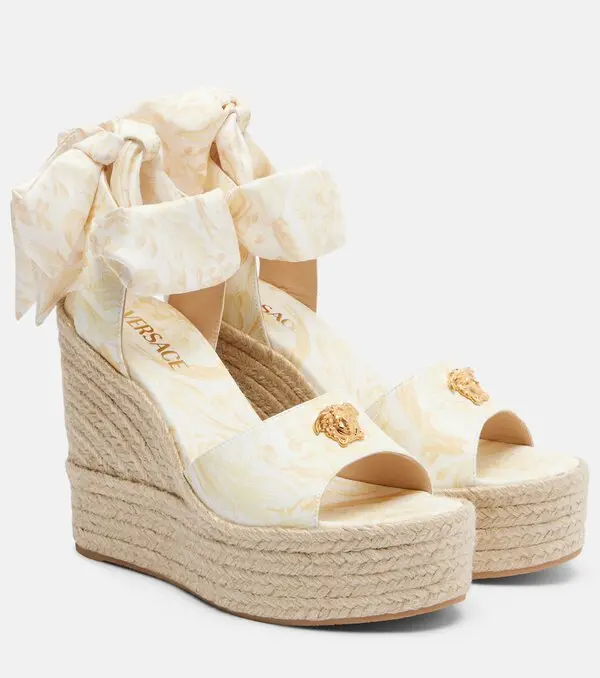 Versace 120 Leather Platform Espadrille Wedges - Beige