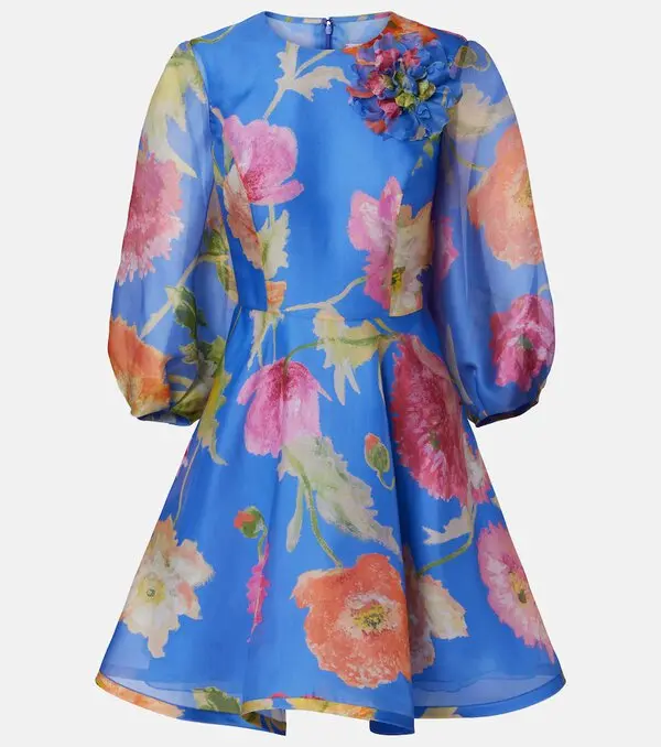 Carolina Herrera Floral Silk Organza Minidress - Blue