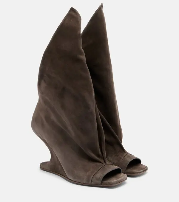 Rick Owens Cantilever Suede Peep-toe Boots