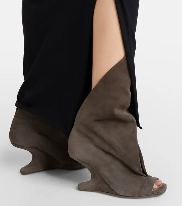 Rick Owens Cantilever Suede Peep-toe Boots