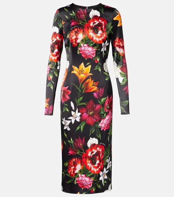Dolce & Gabbana Floral Print Midi Dress - Black
