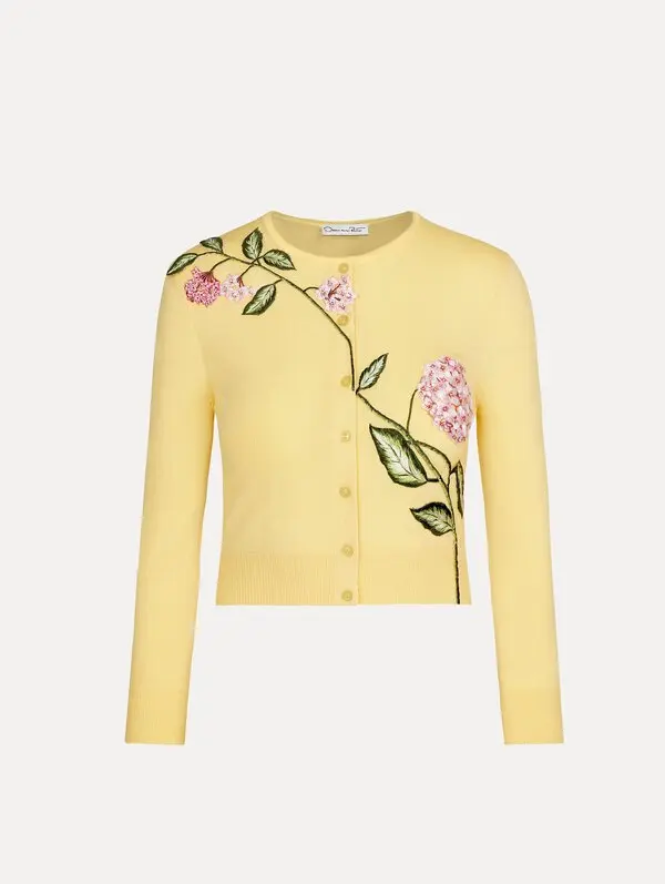 Oscar De La Renta Porcelain Flower Threadwork Cropped Cardigan - One-color