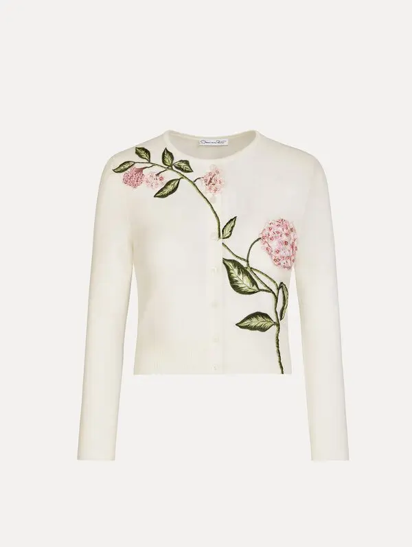 Oscar De La Renta Porcelain Flower Threadwork Cropped Cardigan - One-color